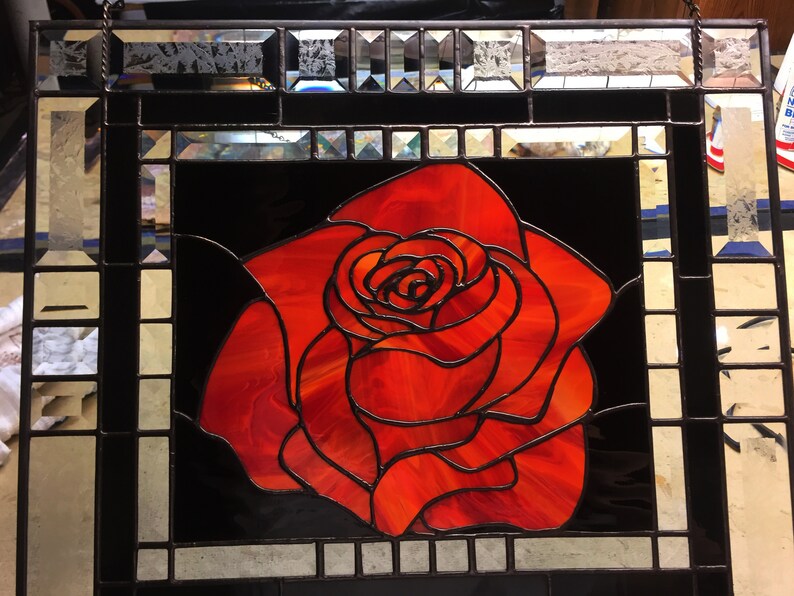 Framed Stained Glass Rose Panel - Etsy