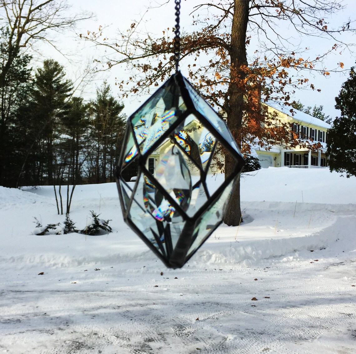 Suncatcher-pyramid 3D Beveled Glass Orb With Crystal Accent - Etsy