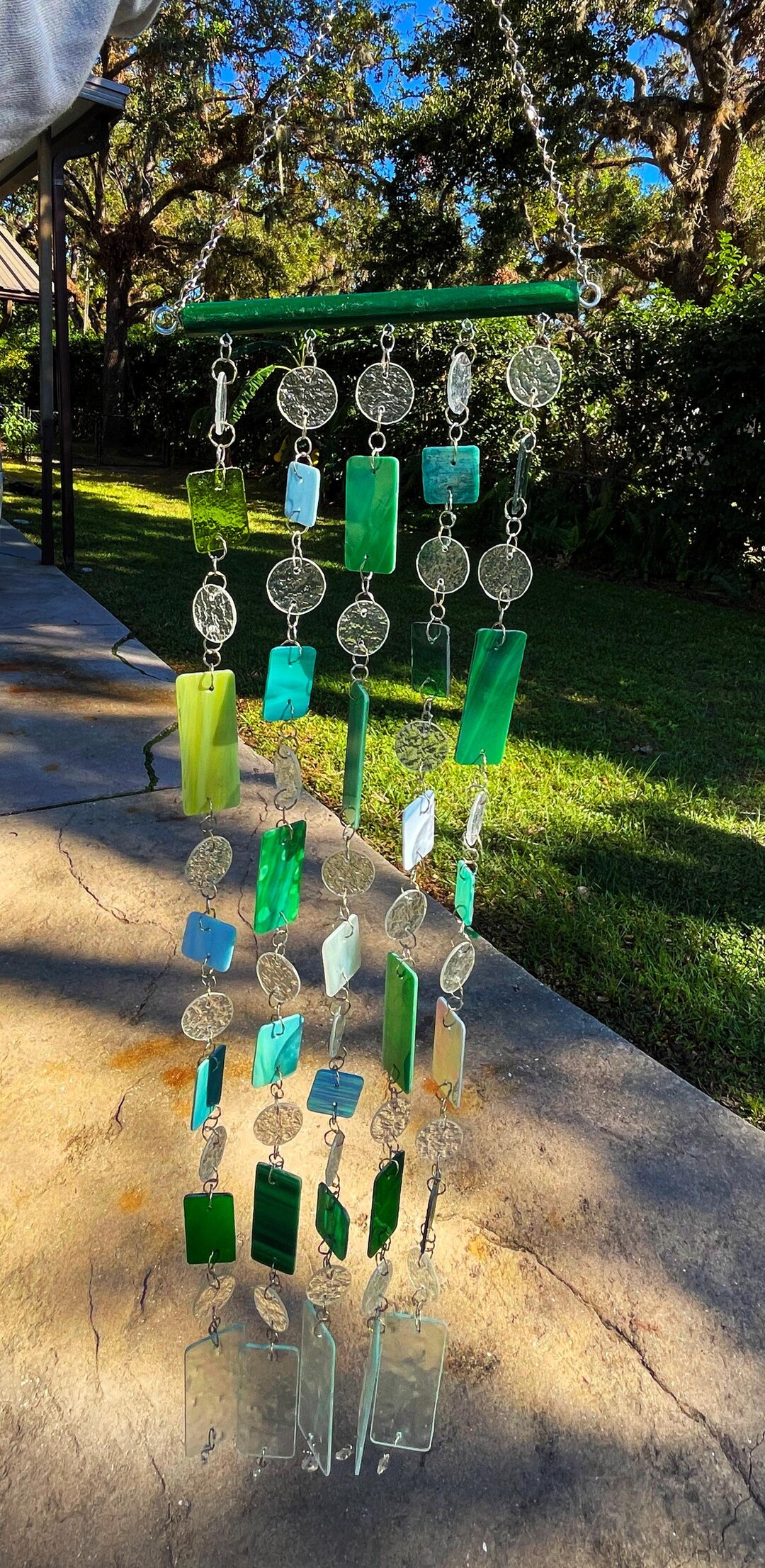 KIT WINDCHIME: Stained Glass Rectangle Wind Chime With Crystals - Etsy