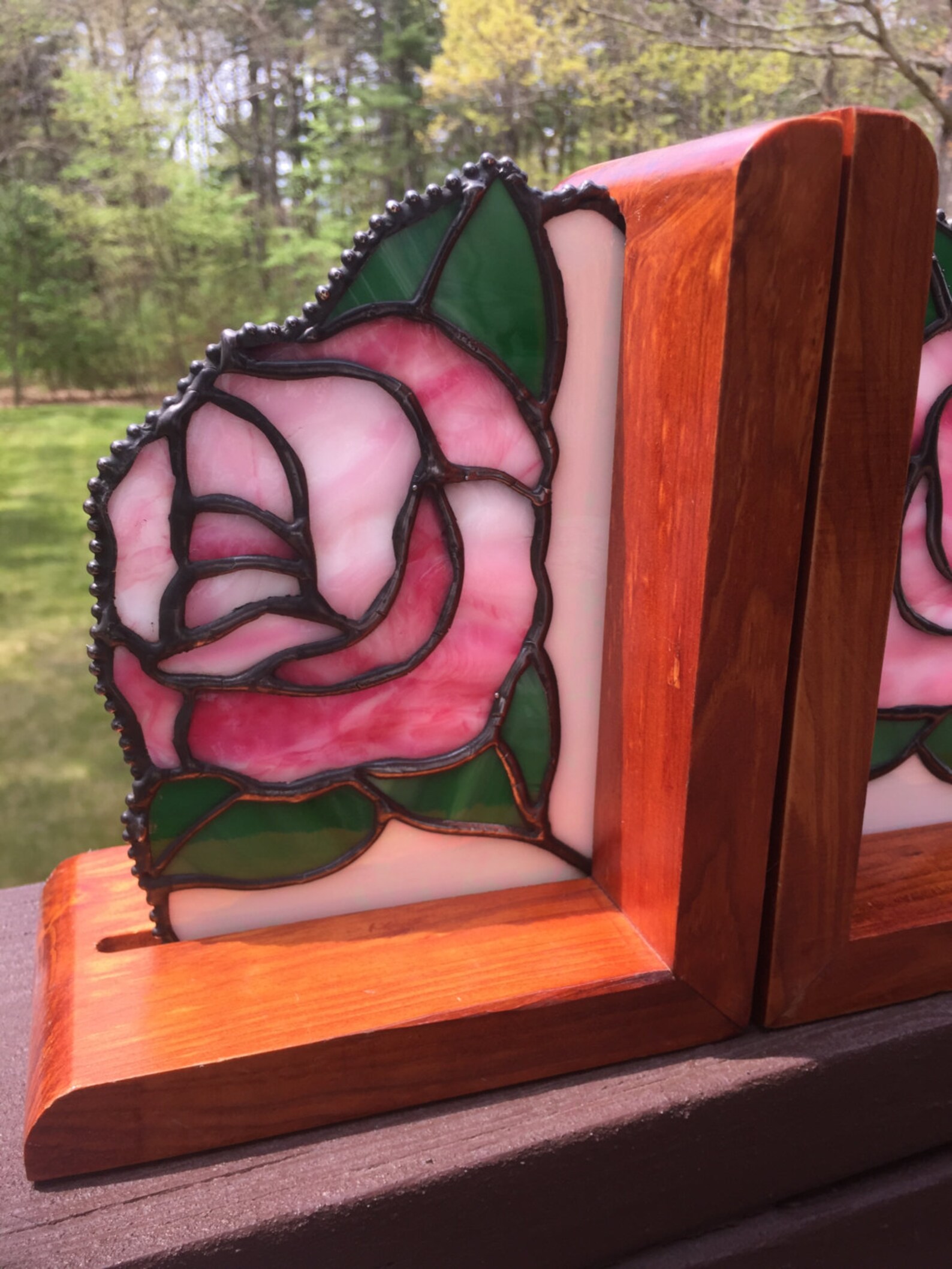 BOOK ENDS Rose Stained Glass Bookends | Etsy