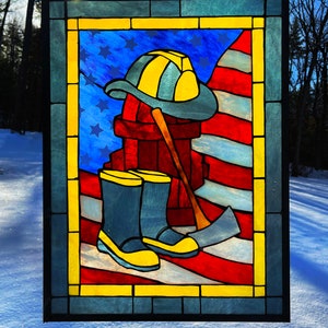 PANEL: Stained Glass Firefighter Panel - Etsy