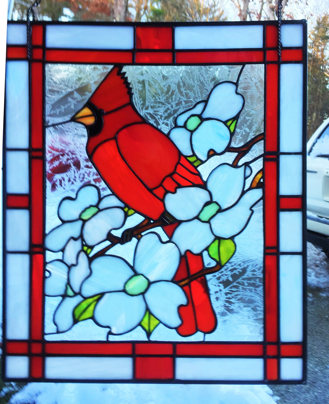 PANEL FRAMED Stained Glass Cardinal Panel - Etsy