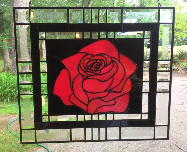 Framed Stained Glass Rose Panel - Etsy