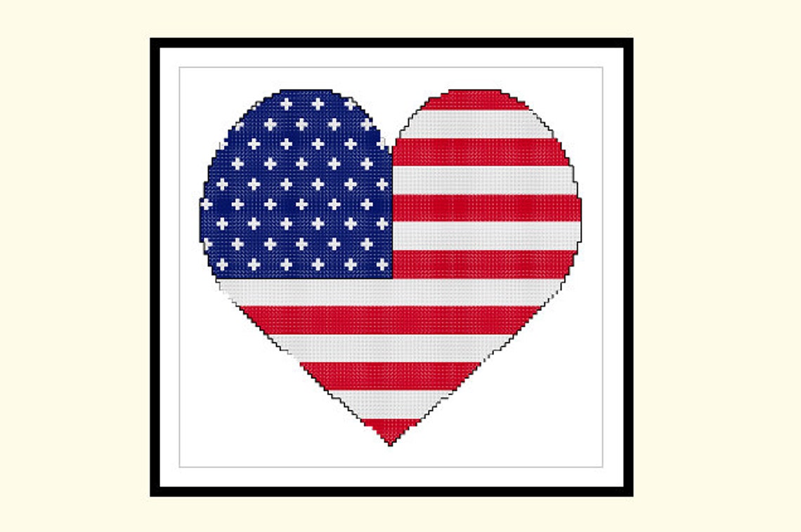 Cross Stitch Pattern American Flag Heart Large Original Counted Cross ...