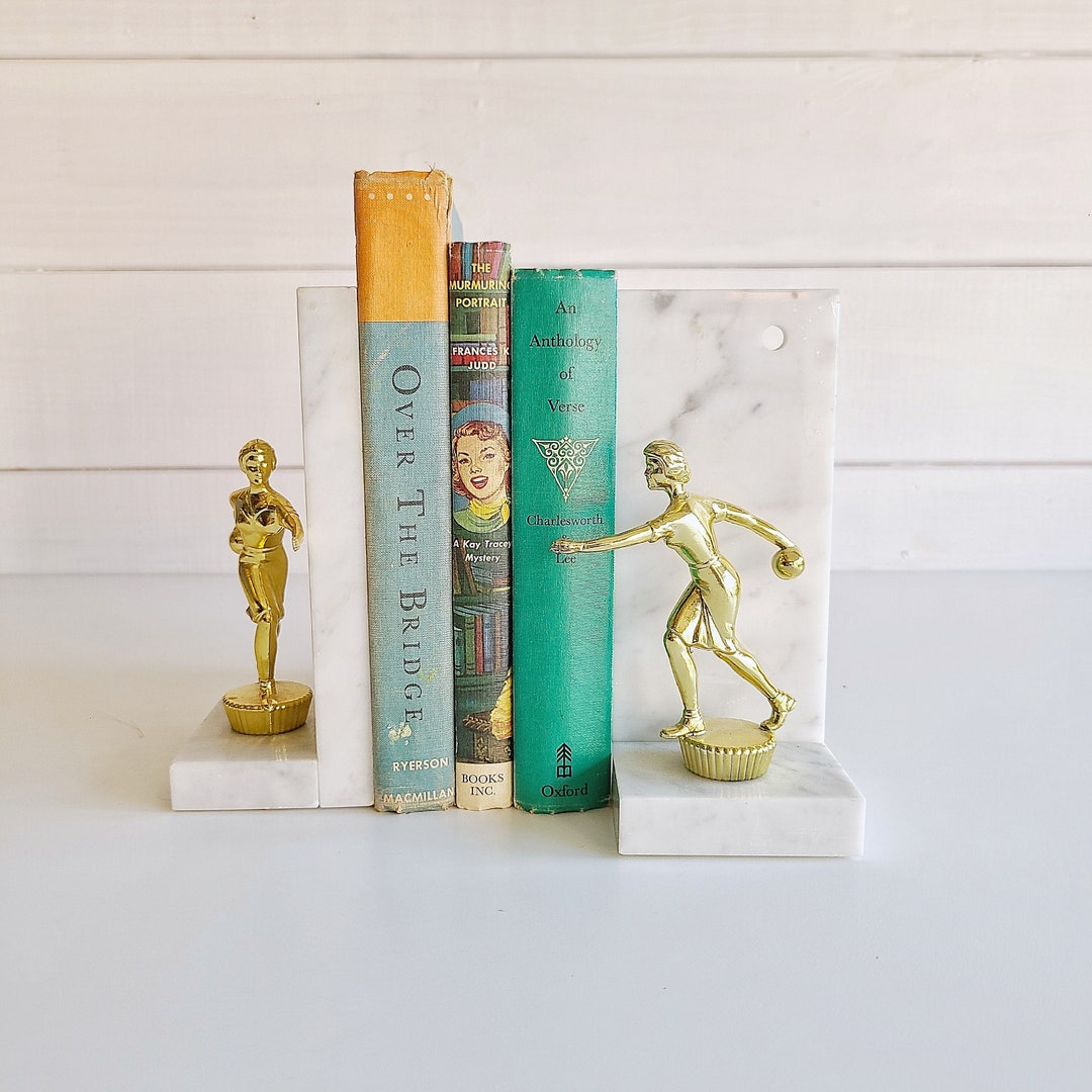 Vintage Marble Bowling Trophy Bookends | Home Office Decor | Marble ...