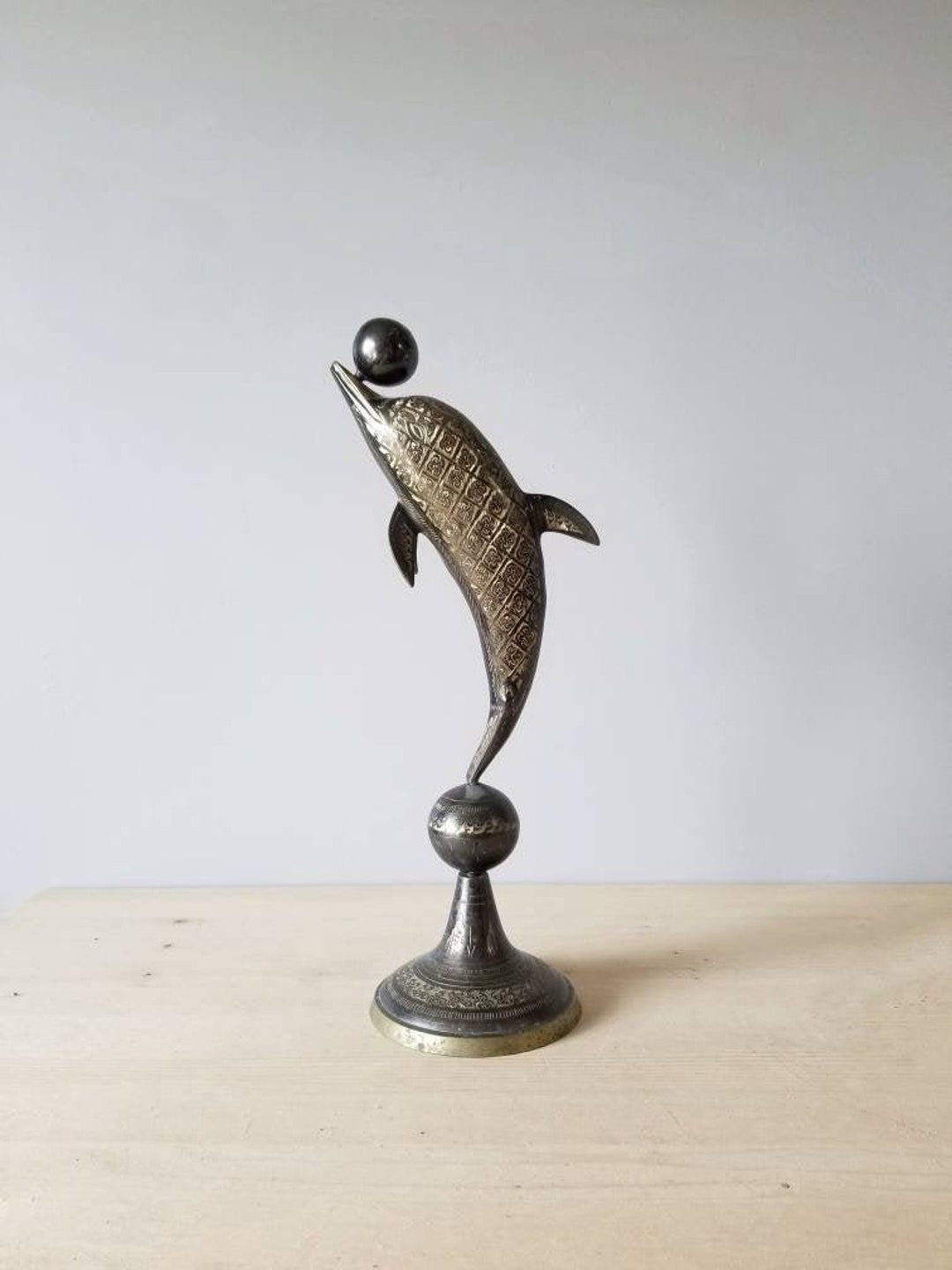 Vintage Etched Brass Dolphin Statue Large Dolphin Figurine - Etsy