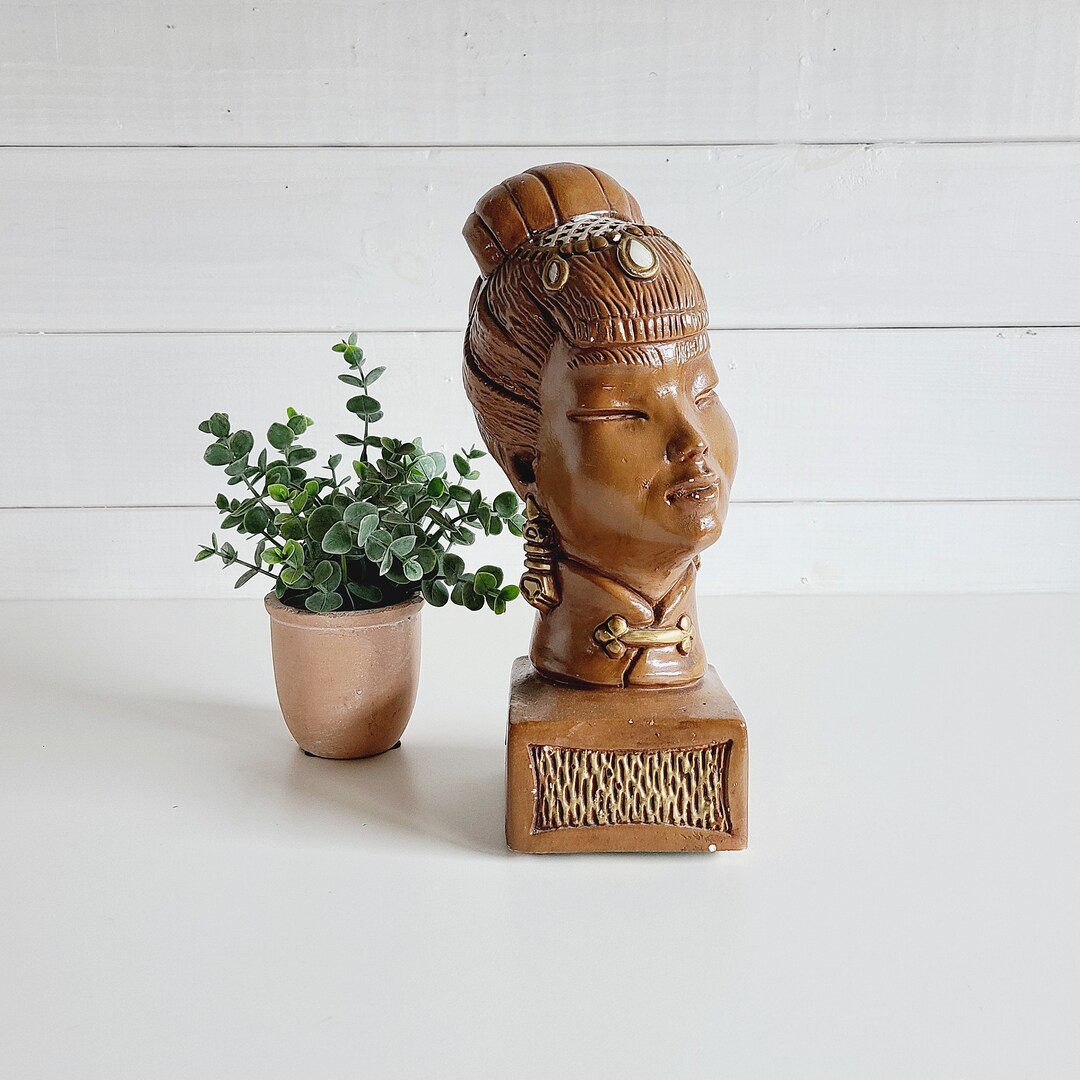 Vintage Lady Chalkware Bust Asian Style Woman Head Sculpture ...