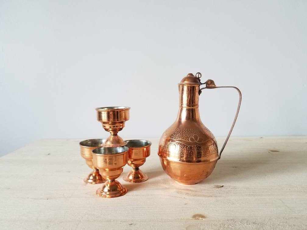 Copper coffee tea carafe with cups | espresso Turkish coffee