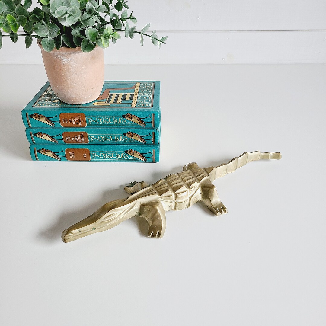 Vintage Big Brass Alligator | Crocodile | Shelf Decor | Coffee Table ...