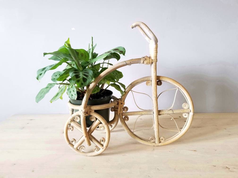 Vintage rattan bicycle plant holder | Bentwood planter | Bohemian decor ...