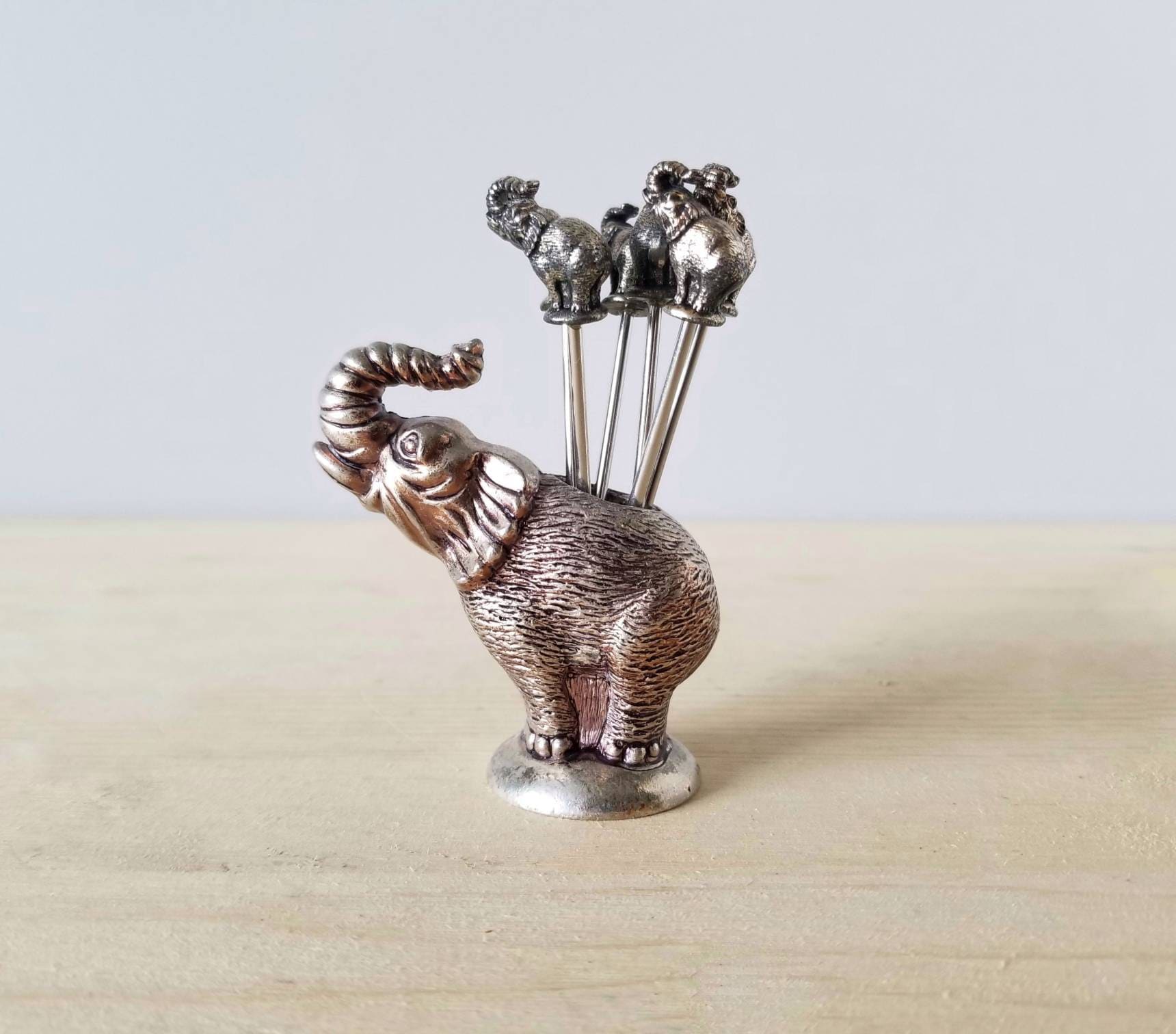 Vintage cocktail forks in a pewter elephant holder | kitchen cocktail ...