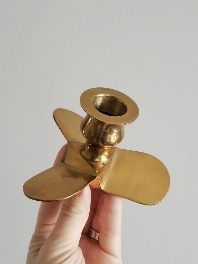 Vintage brass propeller candlestick holders | candle holders | airplane ...