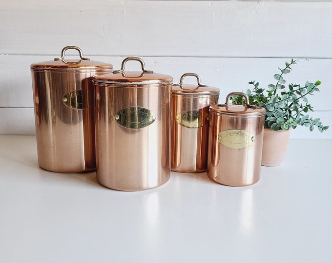 Vintage Copper Canister Set Kitchen Storage Tin Storage French Country ...