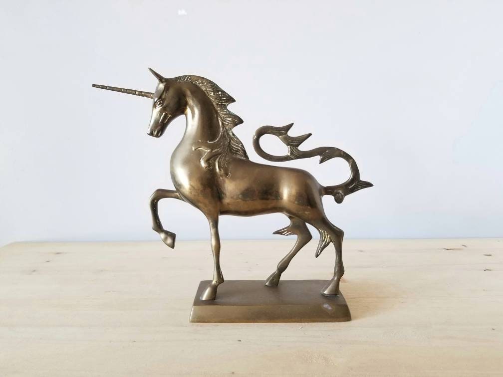 Vintage large brass unicorn statue | mythical horse figurine | fantasy ...
