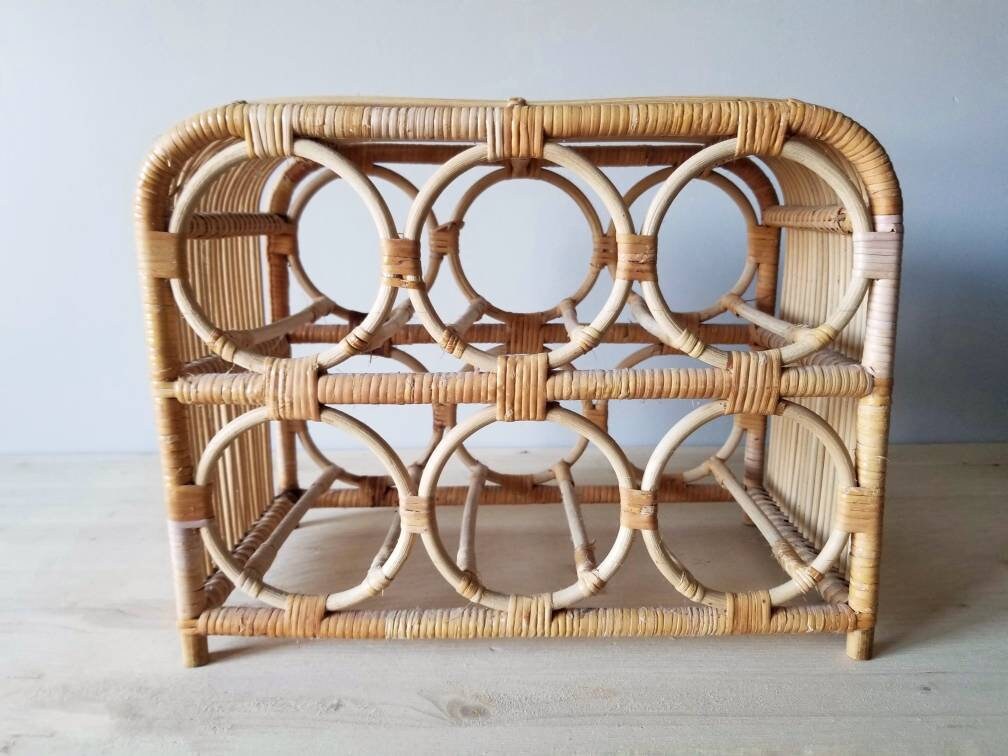 Vintage wicker wine rack | rattan bentwood wine holder