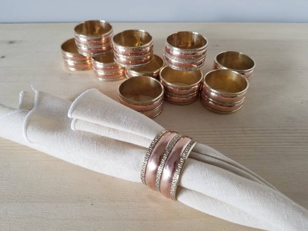 Vintage copper and brass napkin rings set of 6 | entertaining decor ...