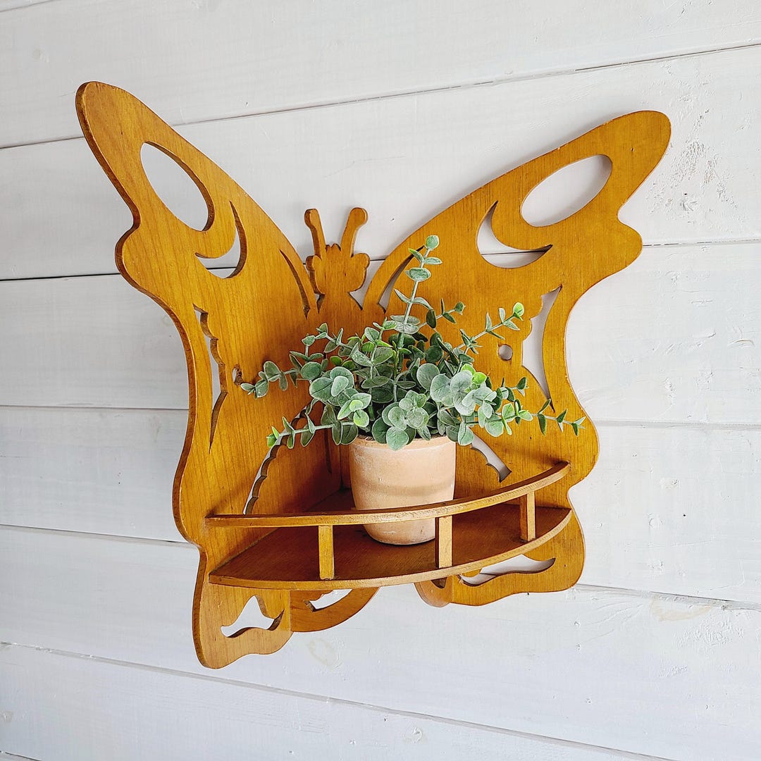 Vintage Hand Made Butterfly Corner Wall Shelf | Trinket Shelf | Mid ...