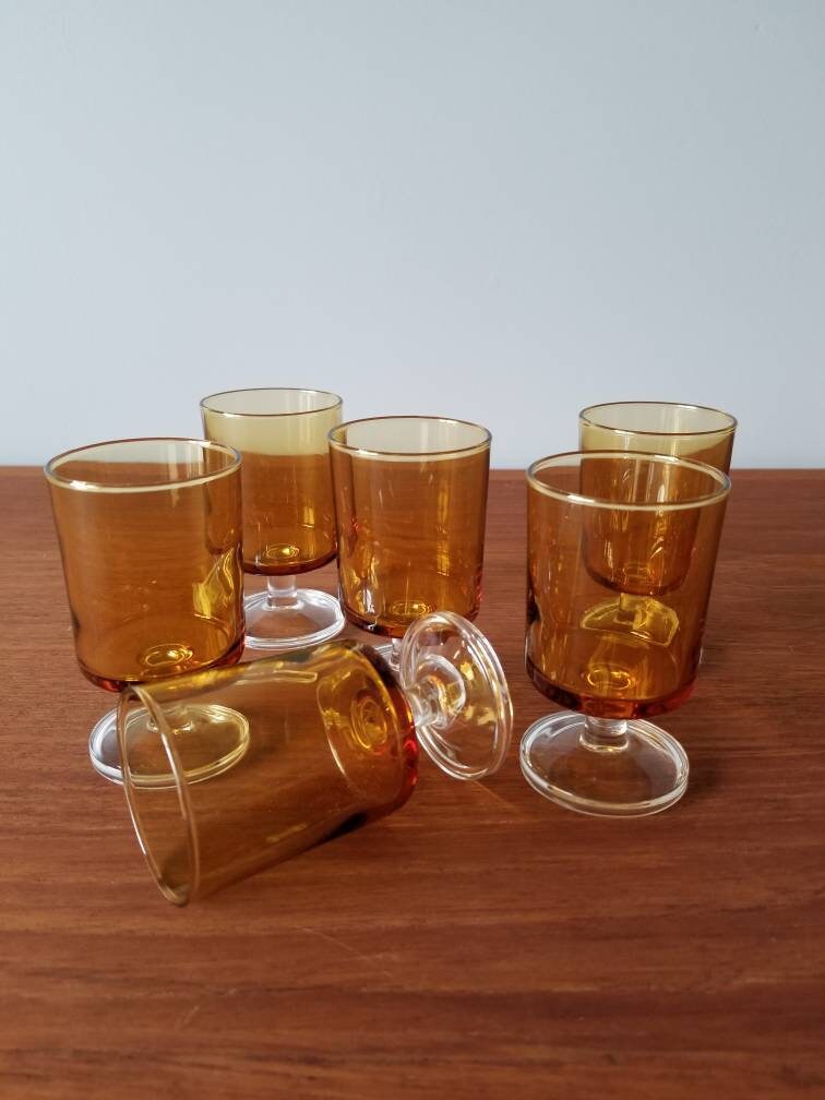Vintage Amber Liqueur Glasses Luminarc Stemware Set Of Six