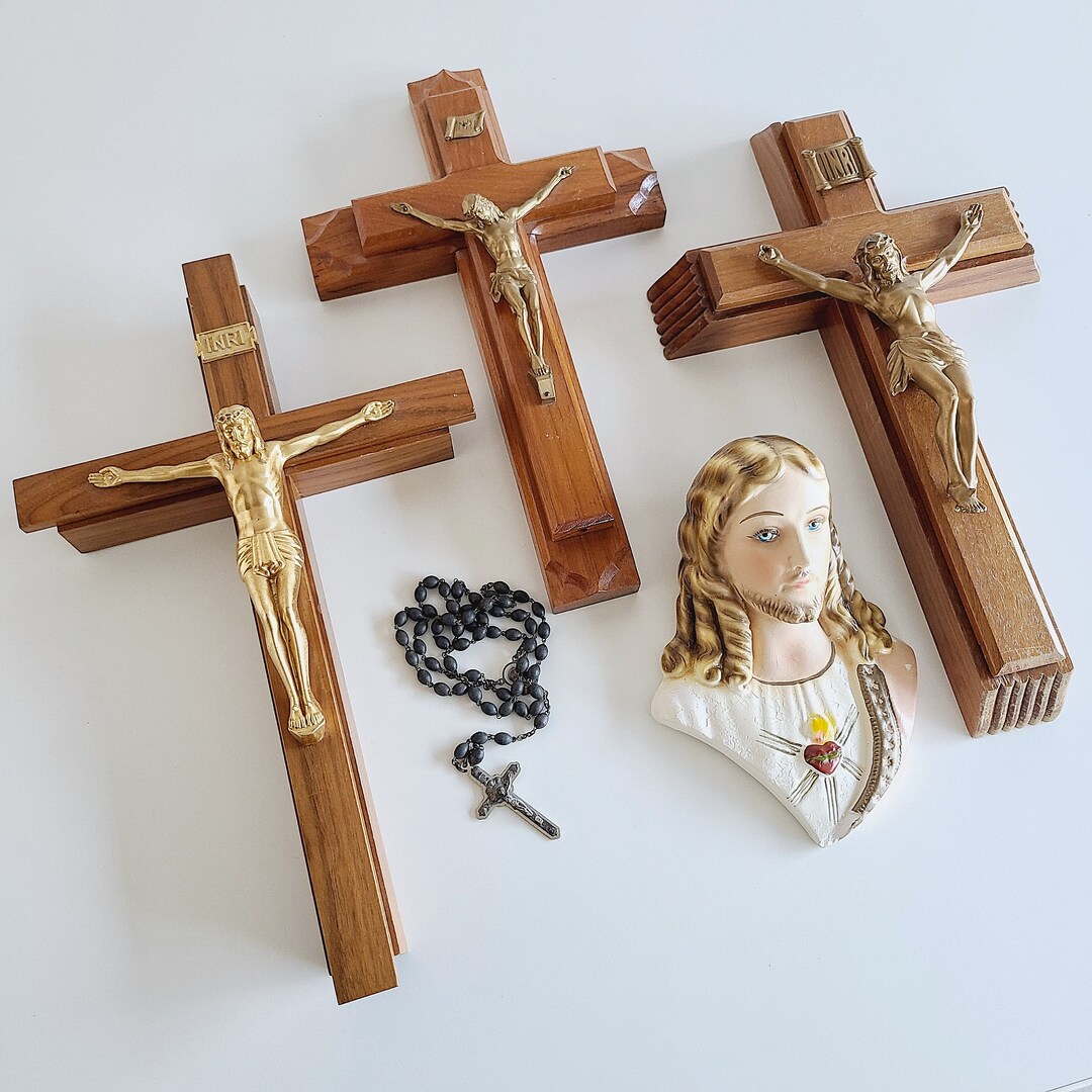 Vintage Wooden Crosses Last Rites Wood Crucifix Religious Decor Wall ...