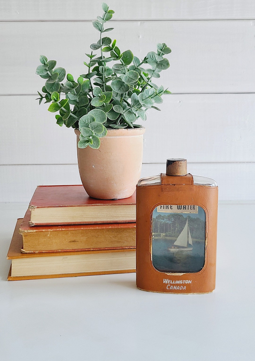 Vintage Leather Covered Flask Fire Water Bottle Tourist Souvenirs - Etsy