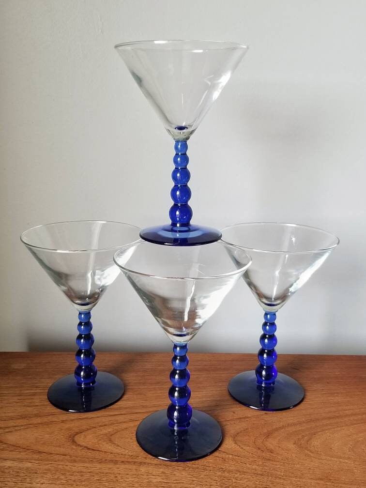 Vintage Cobalt Blue Martini Glasses Cocktail Glasses Bohemian Boho Madmen James Bond