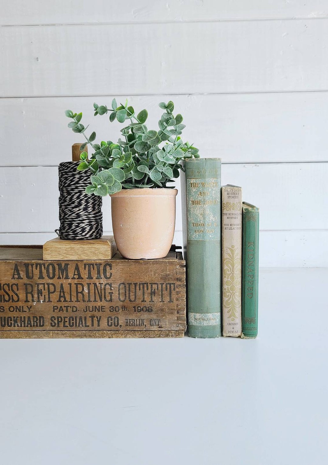 Vintage Set of 3 Colorful Books Green Library Decor Book Stack Vintage ...
