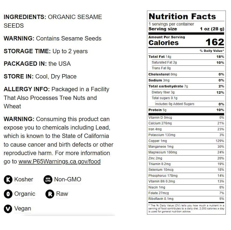 Organic Hulled Sesame Seeds – Non-gmo, Whole Raw White Sesame Seeds ...