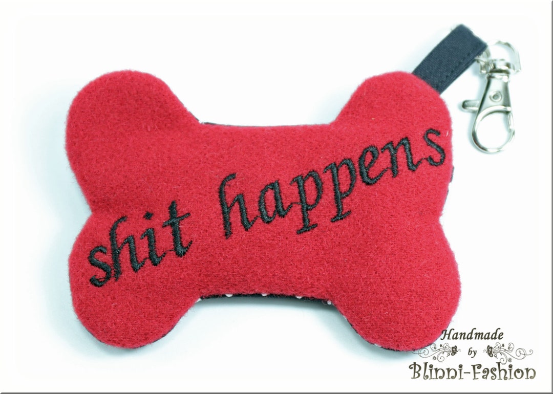 SHT HAPPENS Poop Bag Bone, dog, dispenser, key fob, brown, red, grey or ...