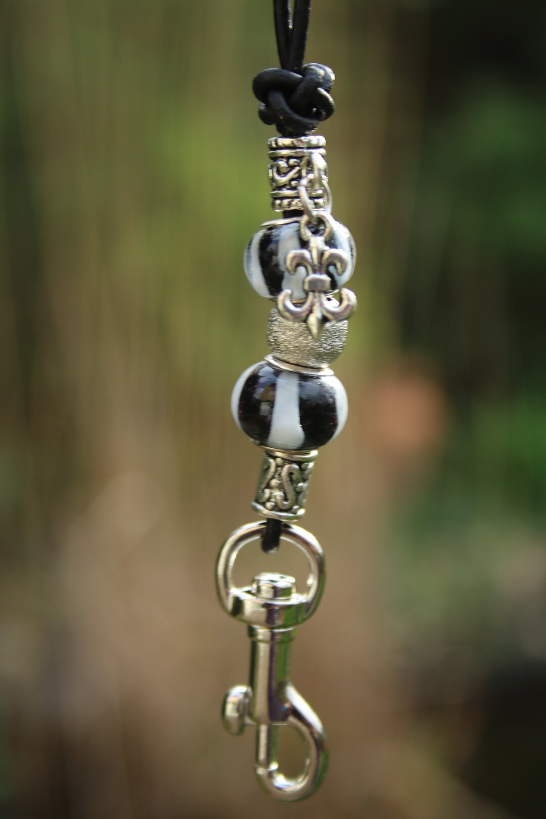 Dog Whistle Lanyard, Leather, Beads From Glas. Black Silver - Etsy