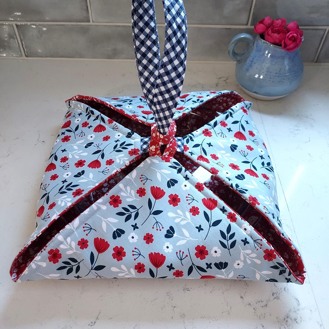 Reversible Floral Pie Carrier, Red and Blue Food Tote, Handmade Food ...
