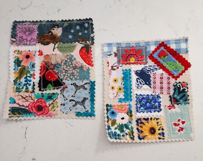 Fabric Snippets on Canvas, Floral Fabric Snippets, Creative Fabric ...
