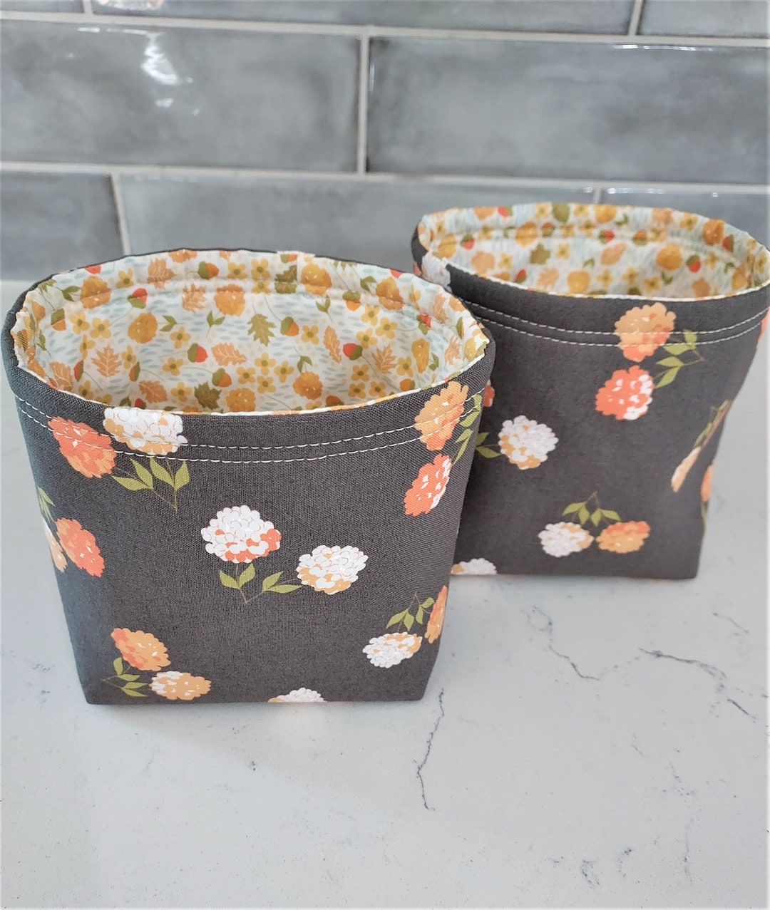 Cute Little Fabric Bin Sets Peach Florals Pretty Storage Bins Small ...