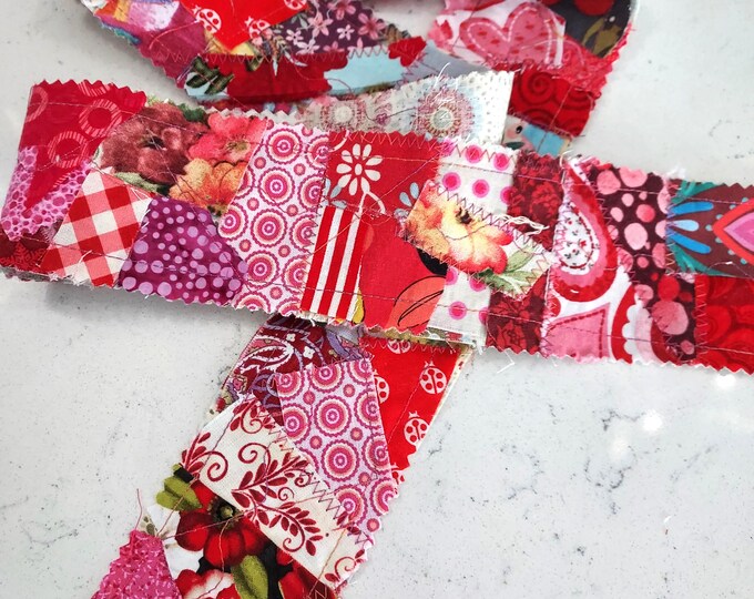 Red/pink Fabric Snippet Roll, Scrap Fabric Crafts, Junk Journal, Sewing ...