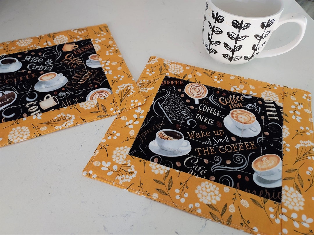 Set of Two Coffee Theme Mug Rugs Coffee Snack Mats Large - Etsy