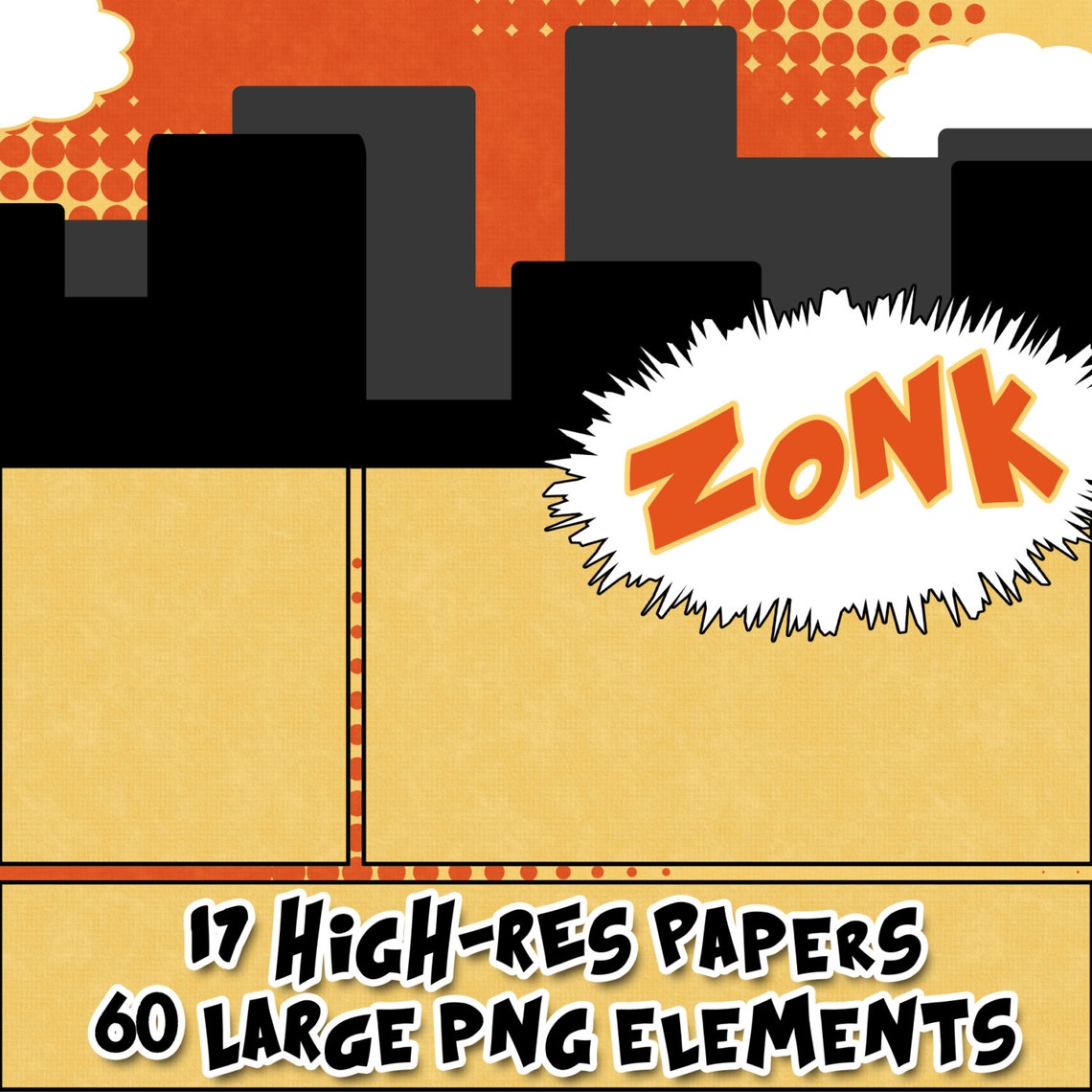 Comic Book Super Hero Digital Scrapbook Paper Blue Orange Black Manga ...