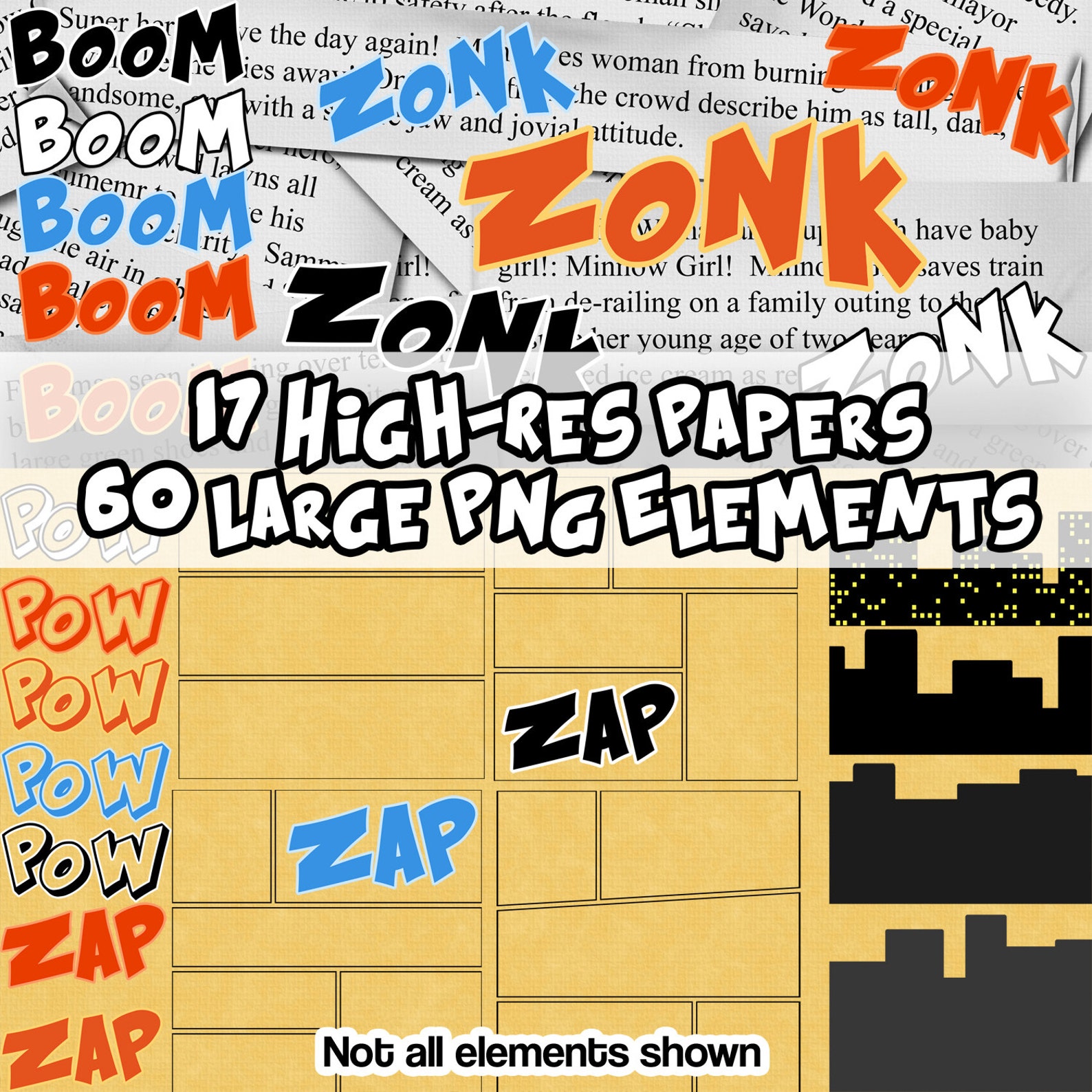 Comic Book Super Hero Digital Scrapbook Paper Blue Orange Black Manga ...