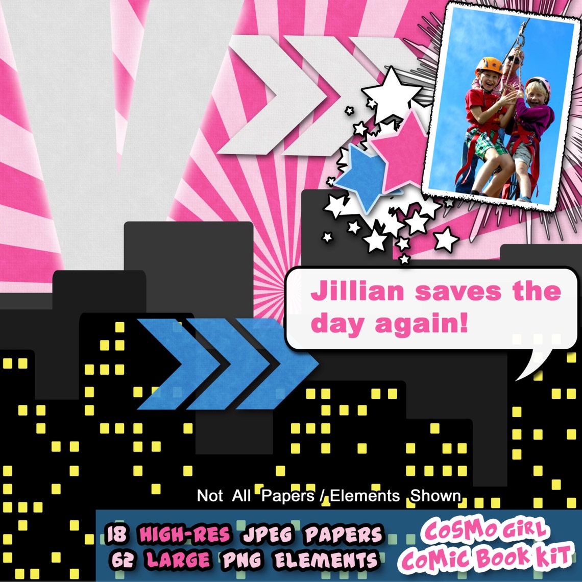 Cosmo Girl Comic Book Super Hero Digital Scrapbook Pink Blue Manga 18 ...