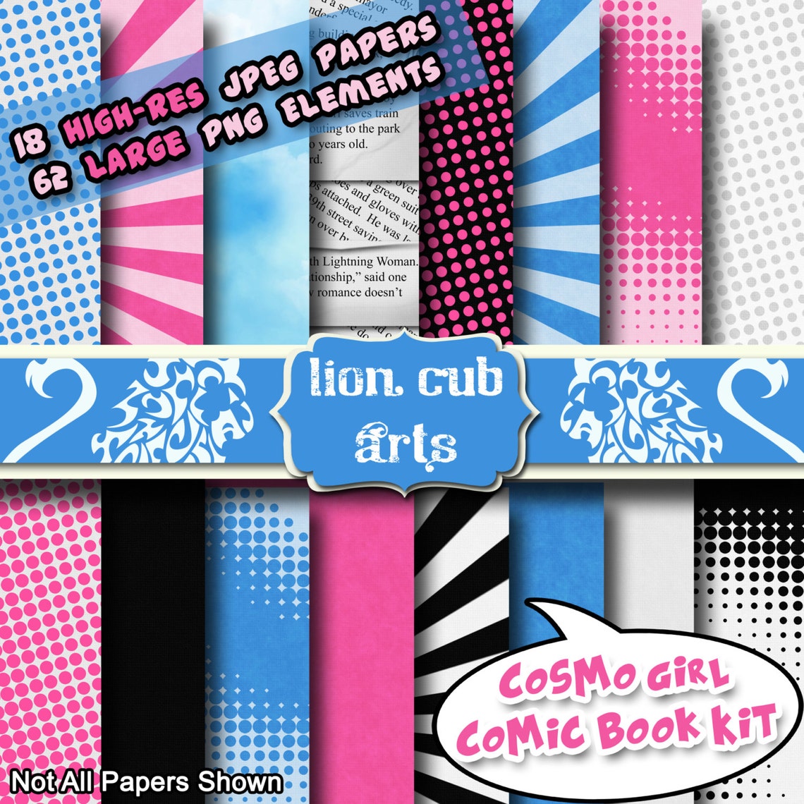 Cosmo Girl Comic Book Super Hero Digital Scrapbook Pink Blue Manga - 18 ...