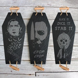 Horror Icons Engraved Slate Coffin Charcuterie Board - 12" Gray ...