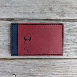 Spiderman ID Card Holder Wallet - Cutout - Full Grain Leather Handmade ...