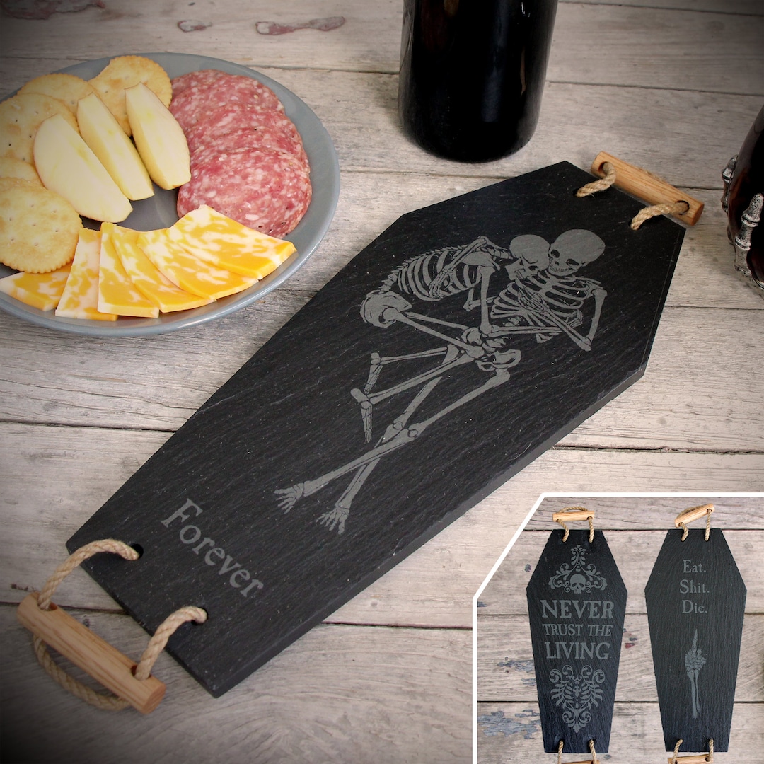 Valentines Spooky Engraved Slate Coffin Charcuterie Board - Gray ...