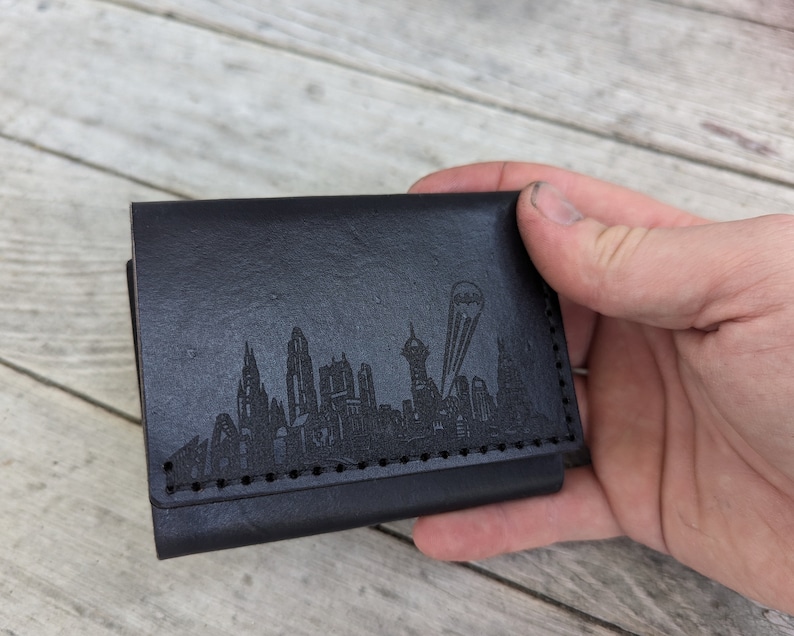 Bat Cowl ID Handmade Full Grain Leather Trifold Wallet - Etsy