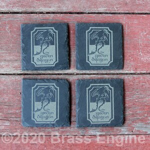 The Green Dragon Inn - Lord of the Rings Etched Slate Coasters - Gray ...