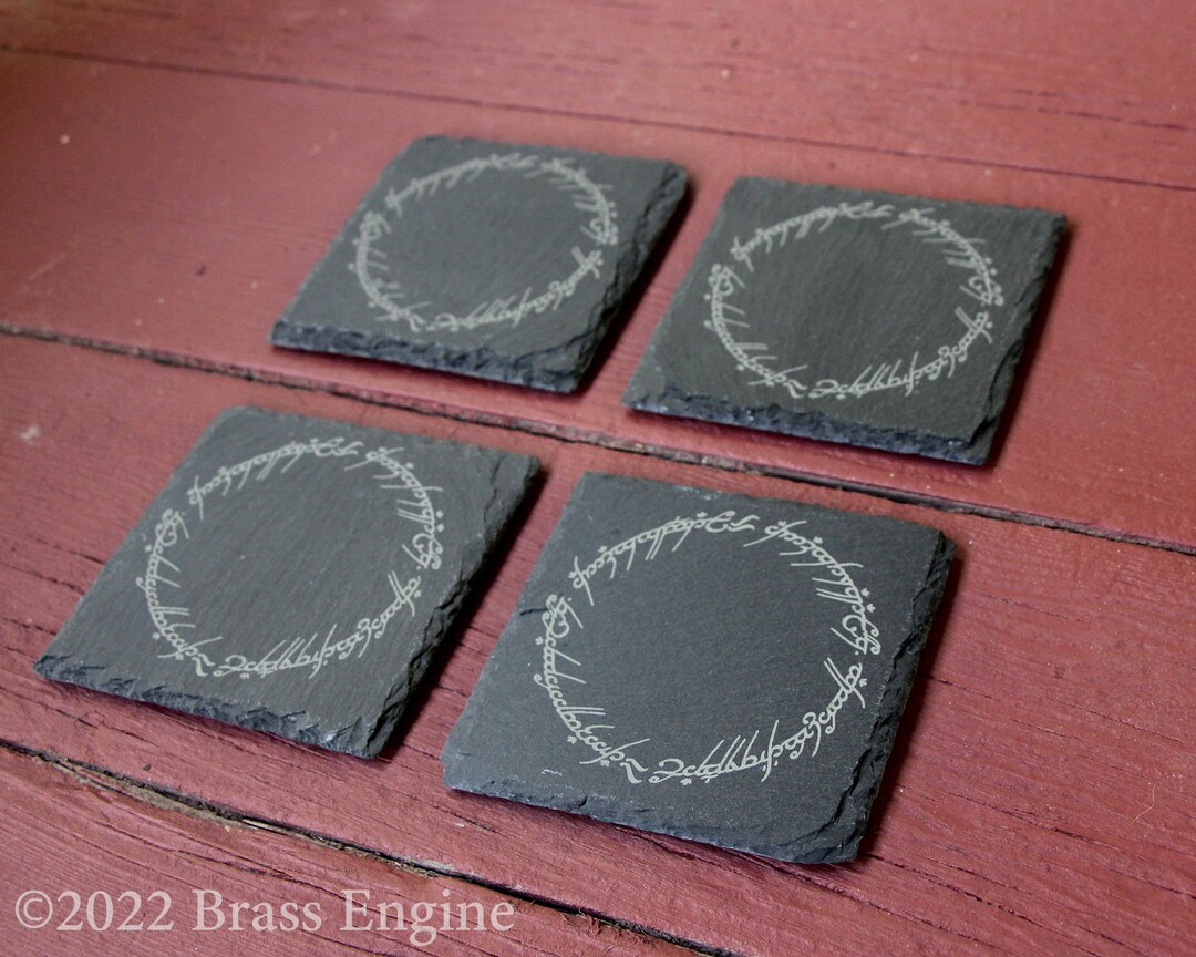 One Ring Script Lord of the Rings Etched Slate Coasters Gray Set of 4 ...