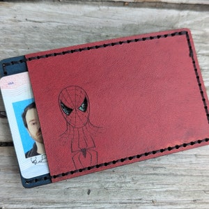 Spiderman ID Card Holder Wallet - Cutout - Full Grain Leather Handmade ...