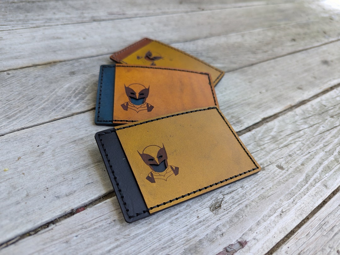 Wolverine ID Card Holder Wallet Mask Cutout Full Grain Leather Handmade ...