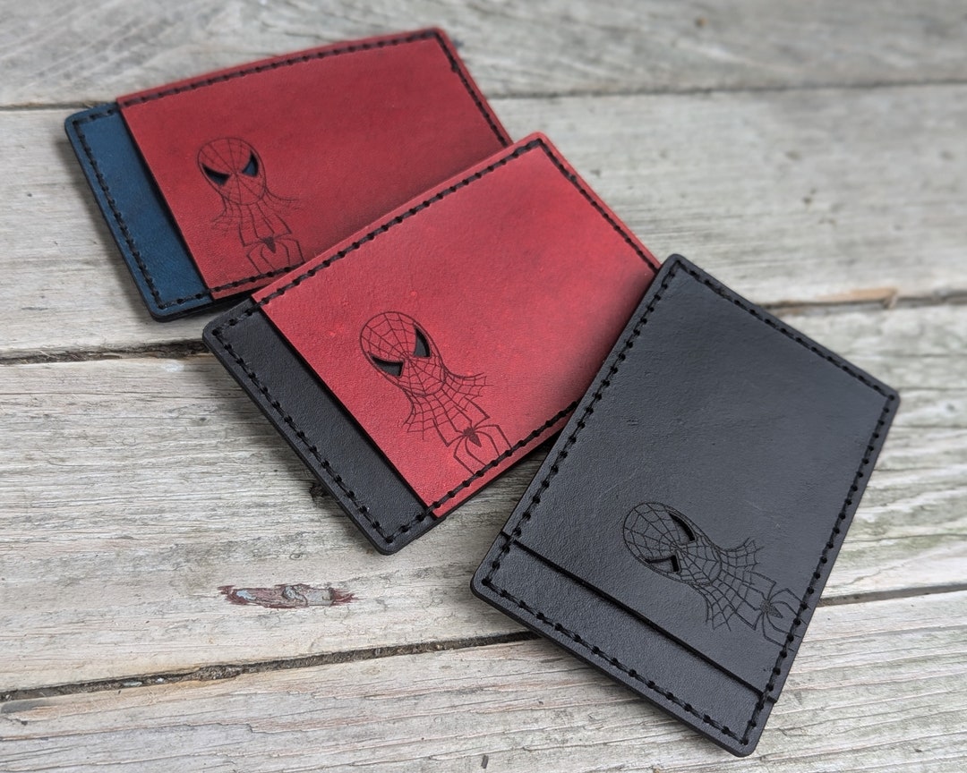 Spiderman ID Card Holder Wallet - Cutout - Full Grain Leather Handmade ...