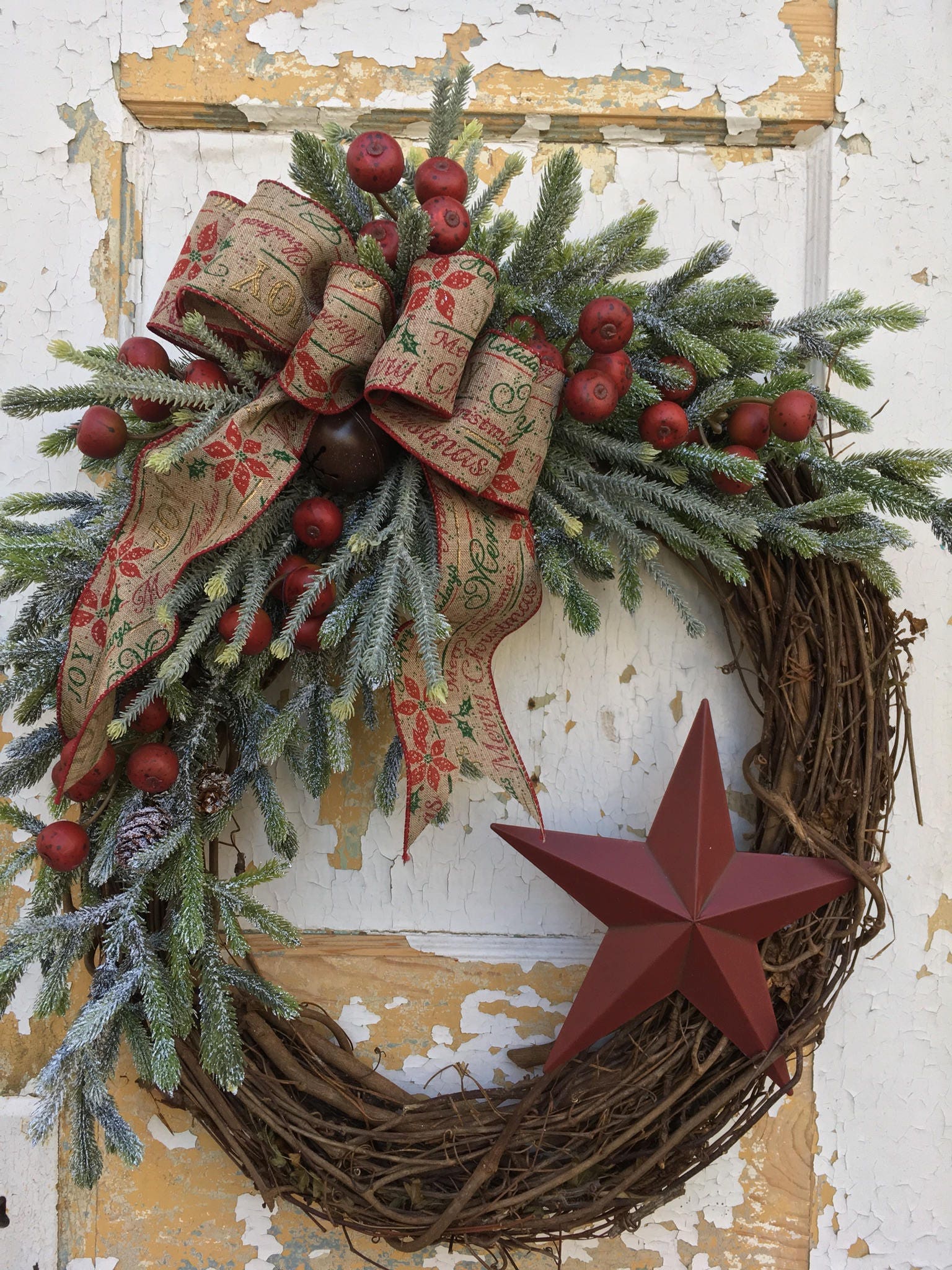 Rustic Christmas Wreath for Front Door Christmas Primitive | Etsy