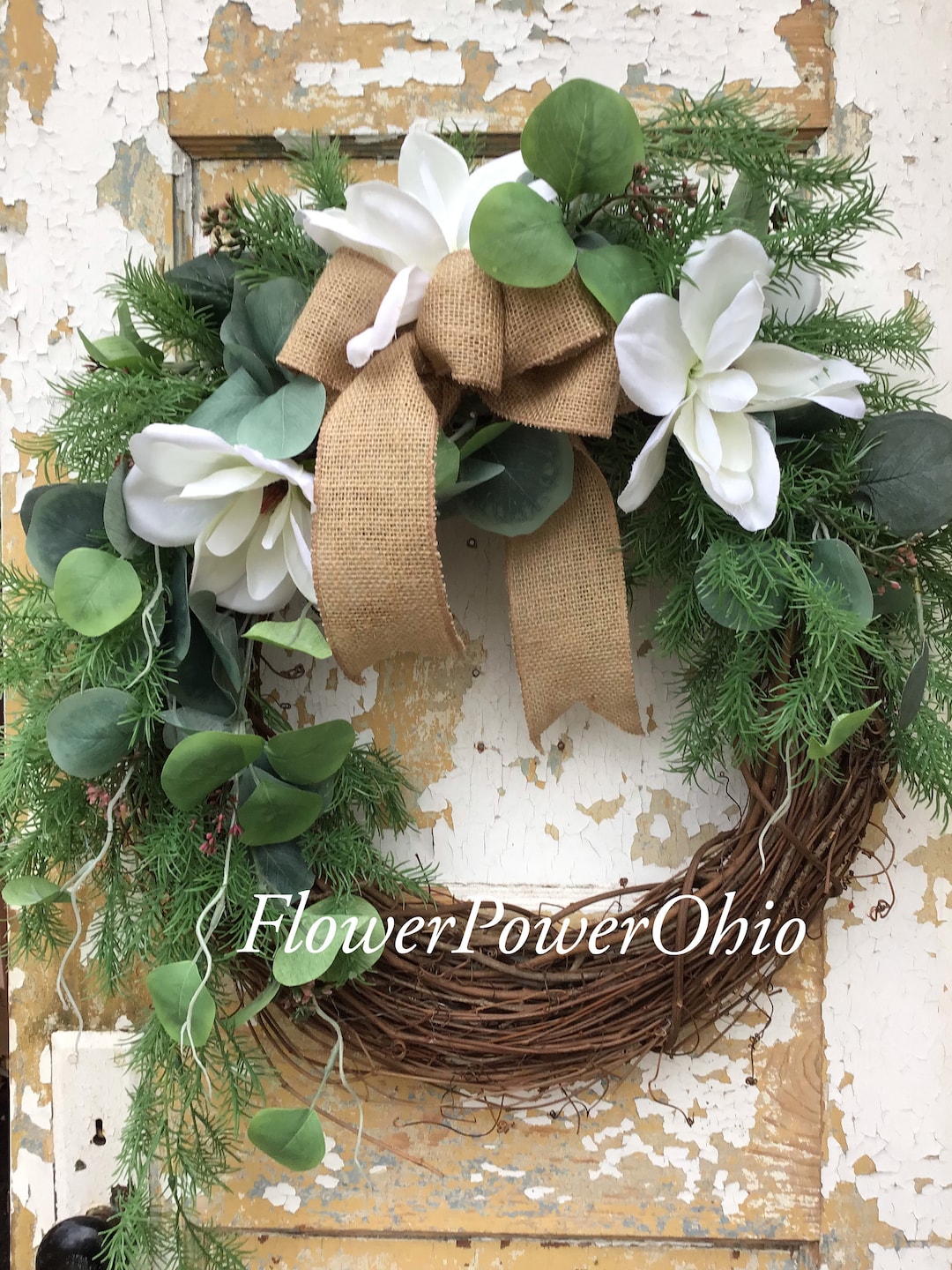 Spring Magnolia Wreath, Easter Wreath, Front Door Wreath, Mothers Day ...