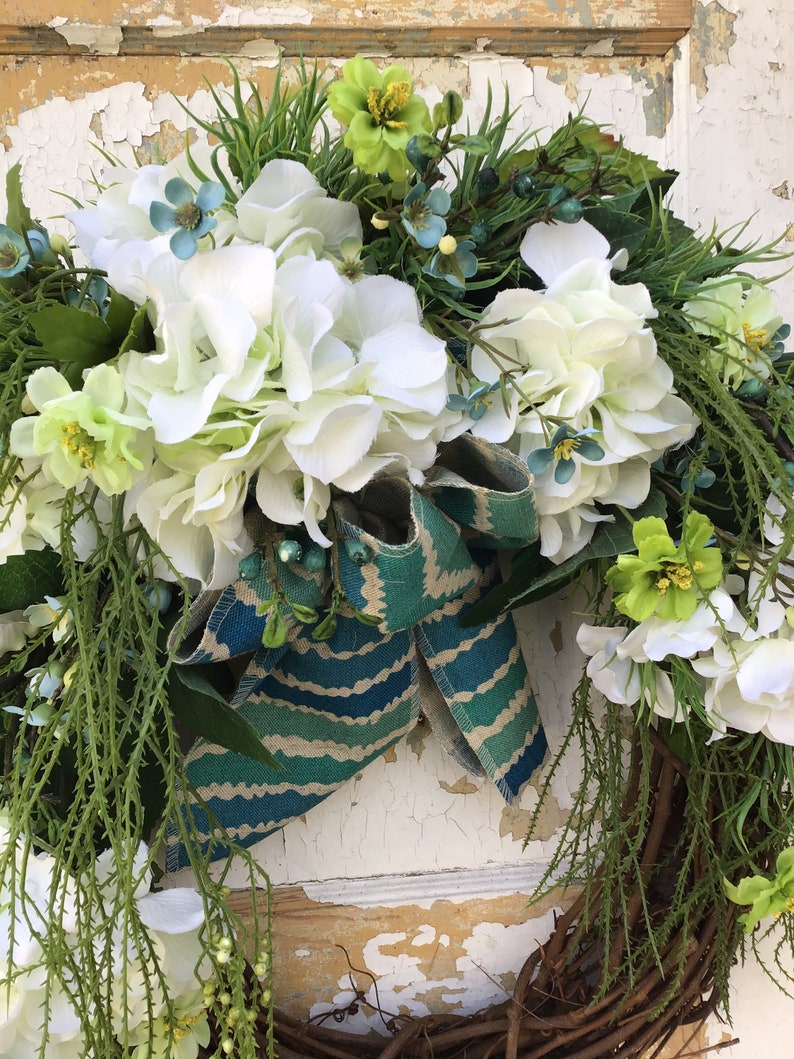 SALE Summer Wreath for Front Door White Hydrangea Wreath | Etsy